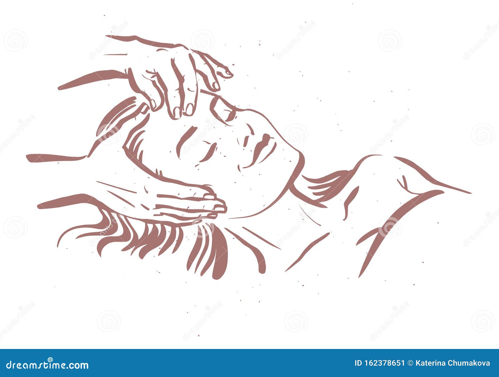 Human Hands Massaging Beautiful Lady Model Laying Hand Drawn Sketch