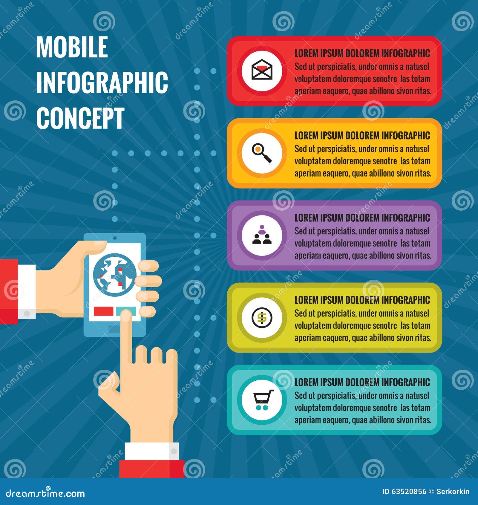 Human Hands with Mobile Phone with Touch Screen and Application Blocks ...