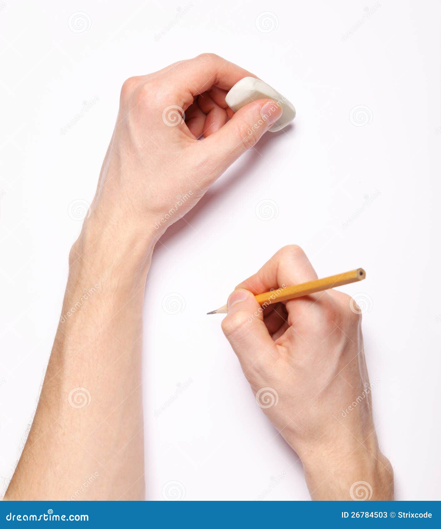 Human Hands with Pencil and Eraser Stock Image - Image of angle ...