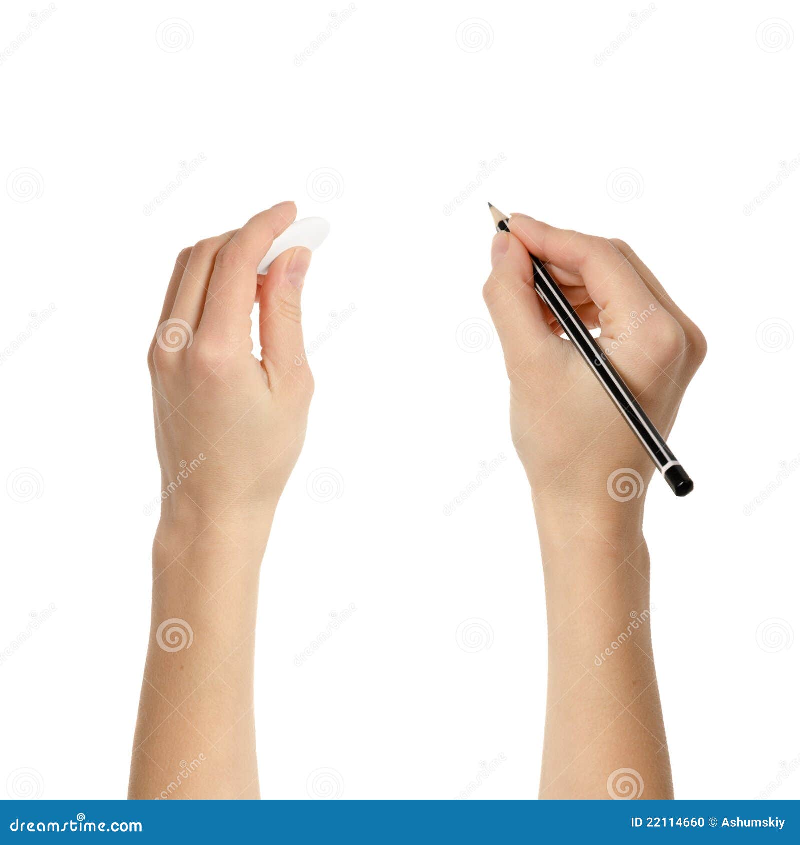 Human Hands With Pencil And Eraser Rubber Stock Photo - Image of people ...