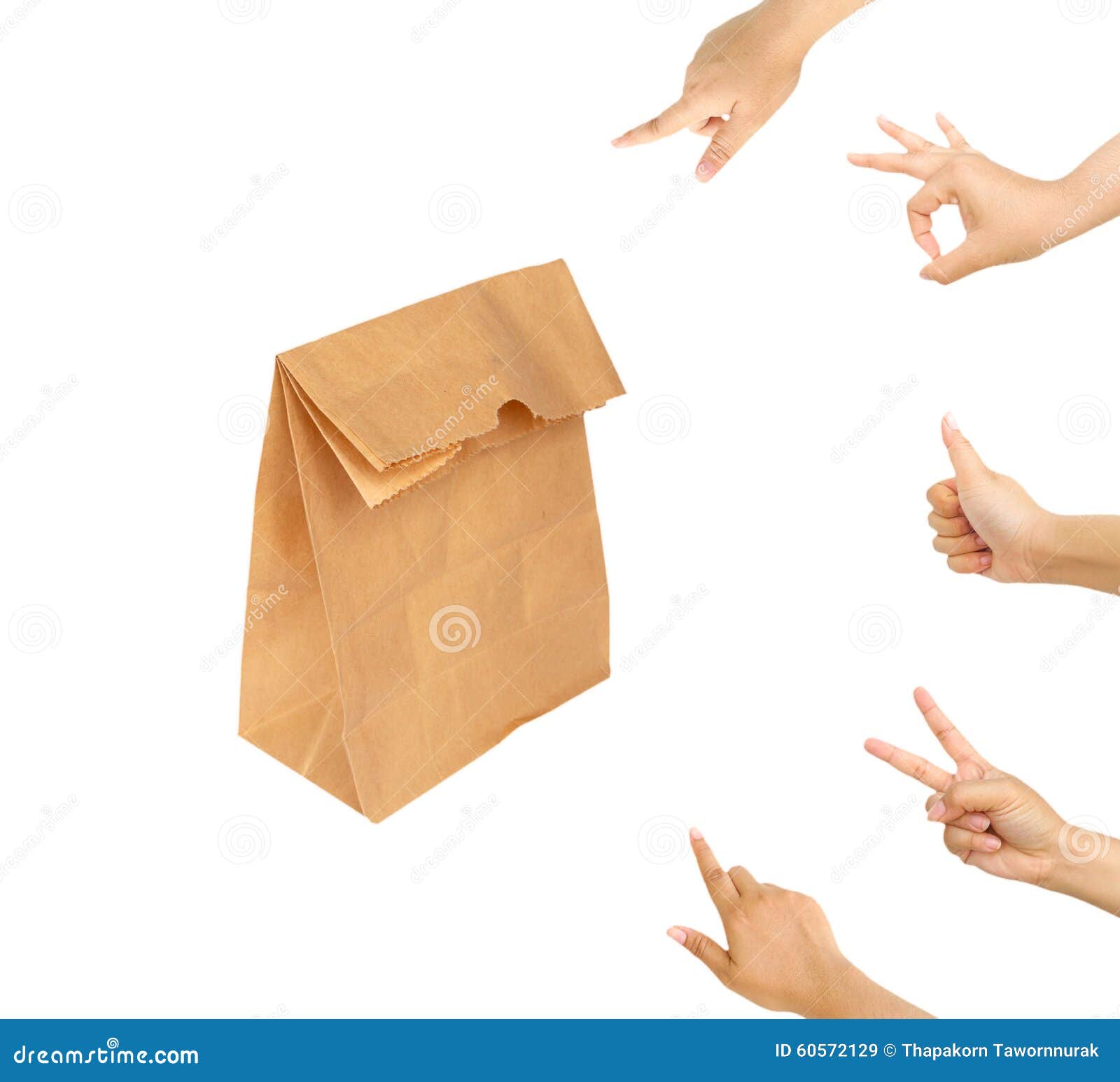 Human Hands Pointing To Paper Bag Isolated Stock Image - Image of ...