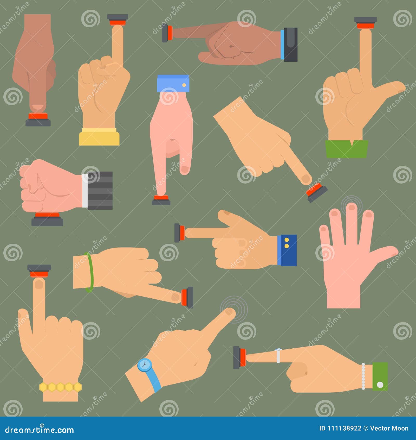Human Hands Press Red Button Vector Finger Control Start Up Arm Push ...