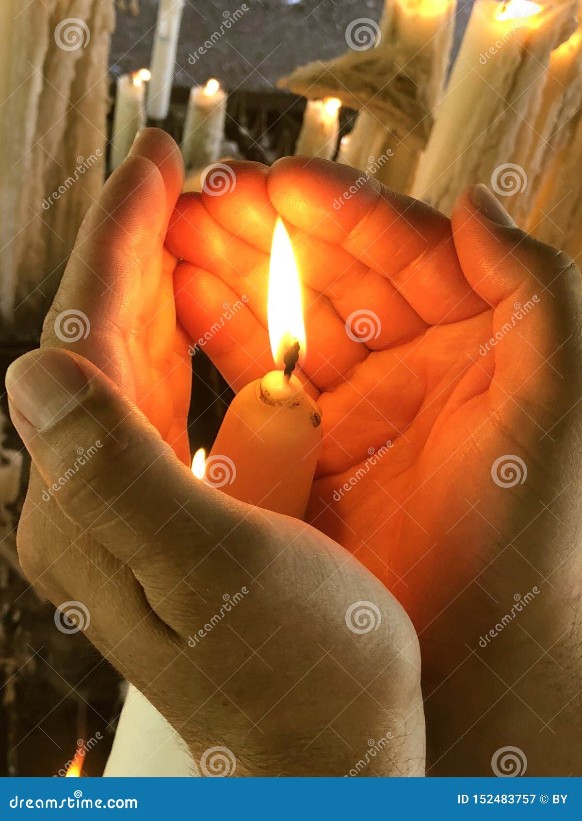 Human Hands Protect a Victim Candle Stock Image - Image of pilgrimage ...
