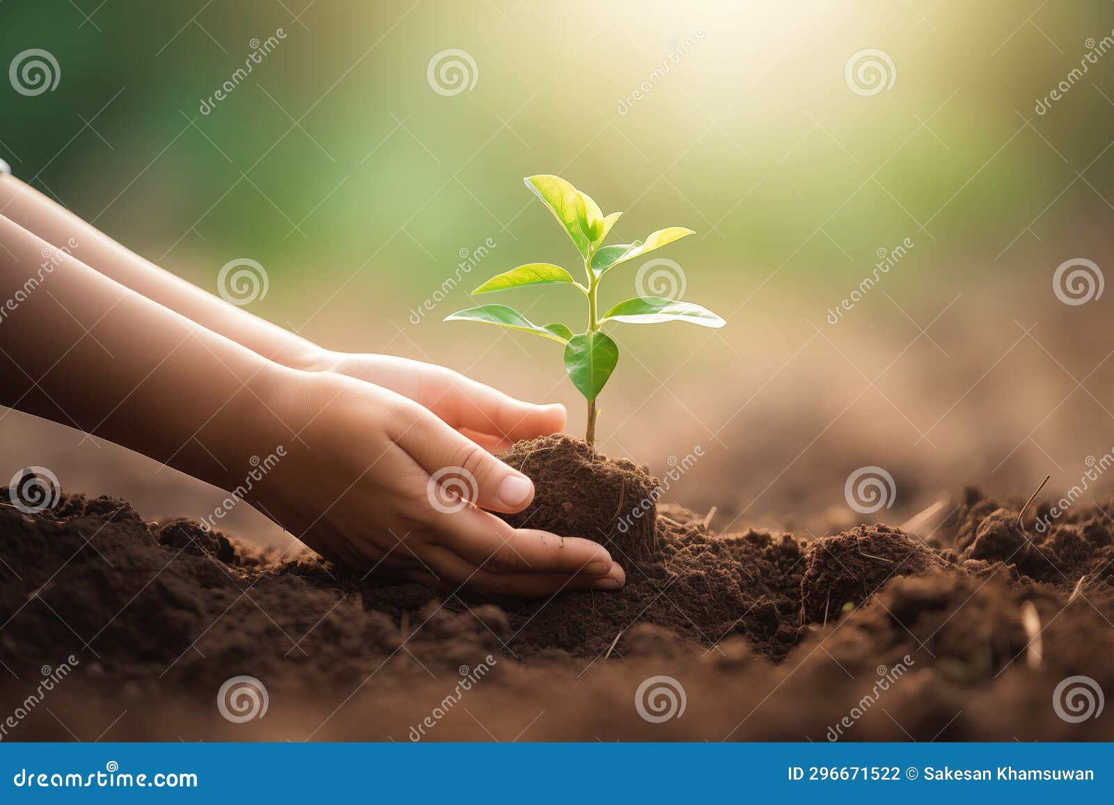 Human Hands Put a Tree into the Soi Stock Illustration - Illustration ...
