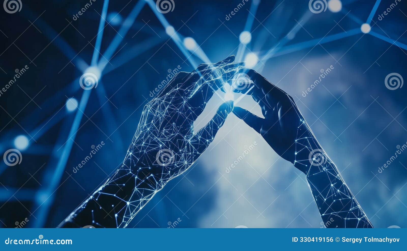 Human Hands Reaching Towards Glowing Connections in a Digital Network ...