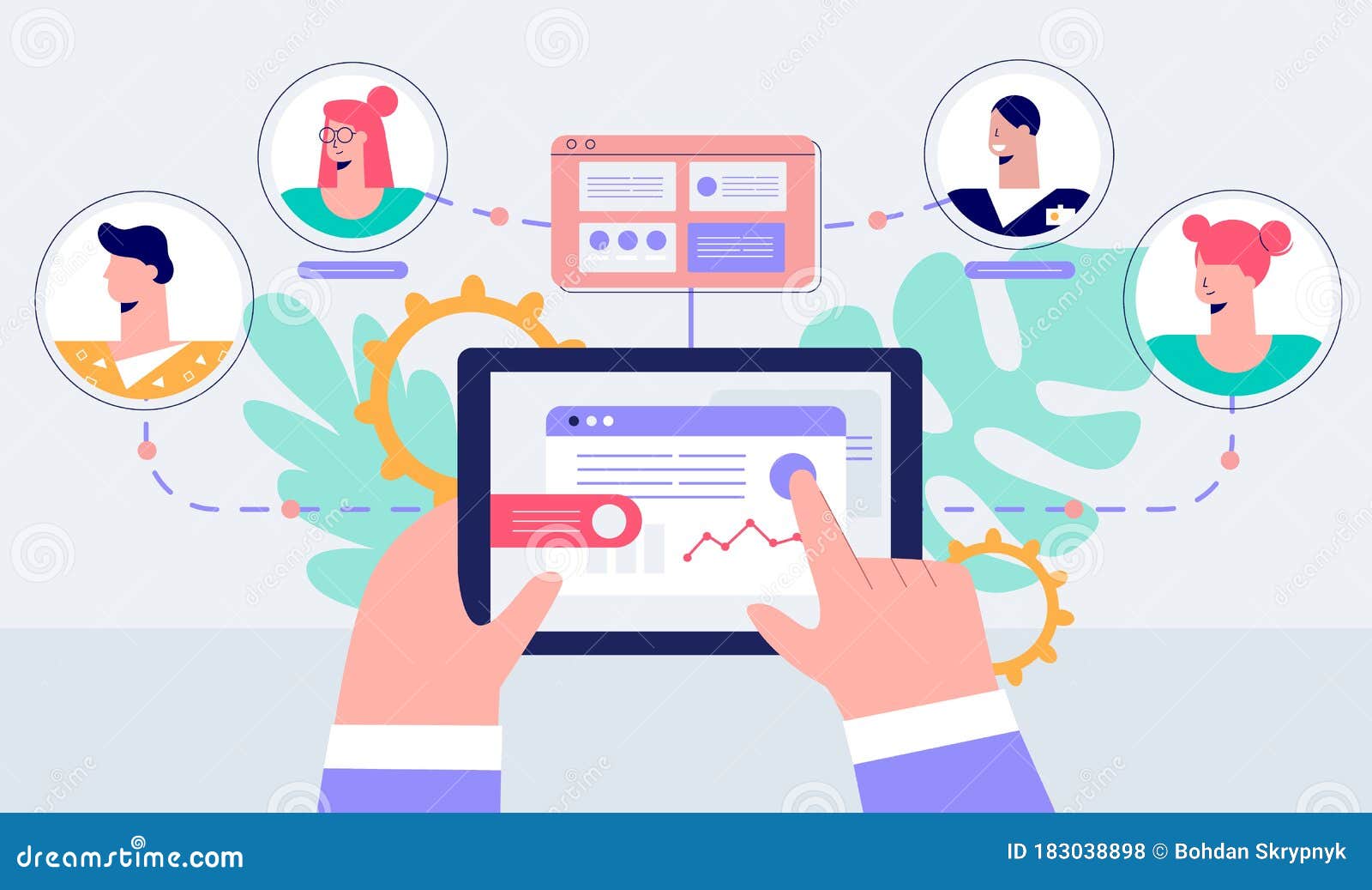 Human Hands Remote Management of Business Teamwork Vector Flat Illustration Stock Vector ...