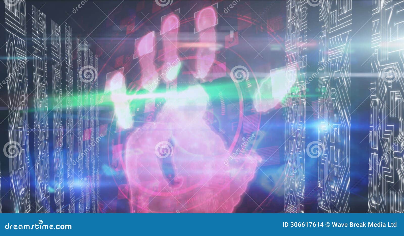 Human Hands Scanning Against Microprocessor Connections on Blue ...
