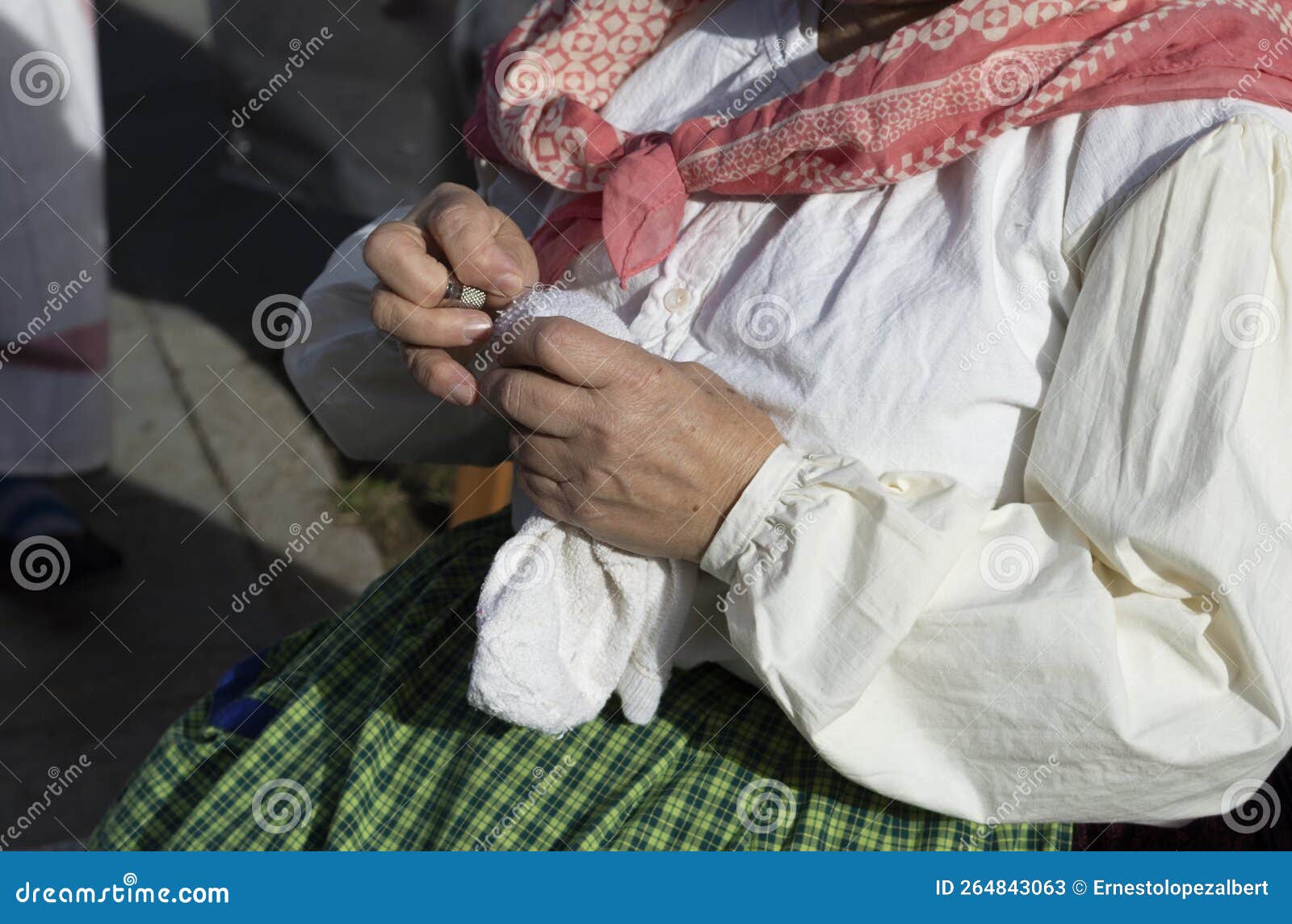 Human Hands Sewing with Metal Thimble Stock Image - Image of cotton ...