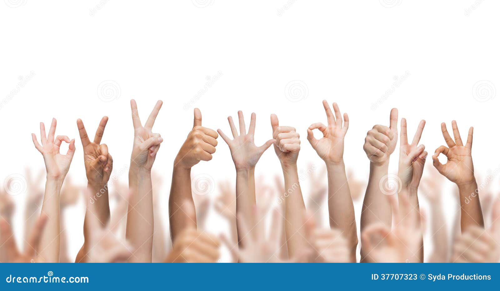 Human Hands Showing Thumbs Up, Ok and Peace Signs Stock Image - Image ...