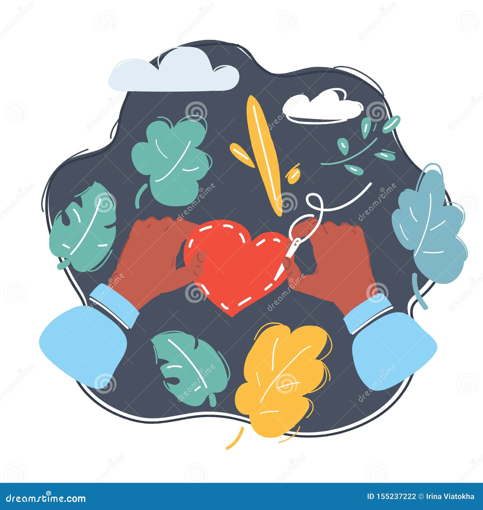 Human Hands Stitches Thread with Needle in Hands. Stock Vector ...