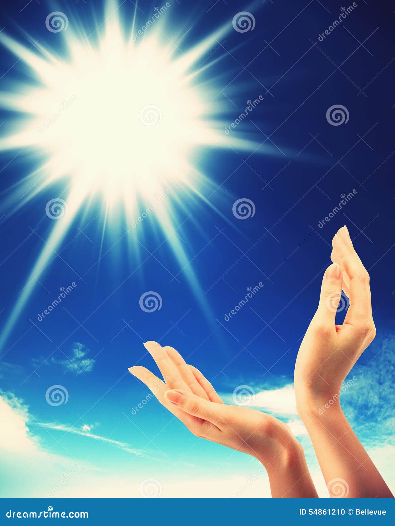 Human Hands, Sun and Blue Sky Stock Photo - Image of conceptual, light ...