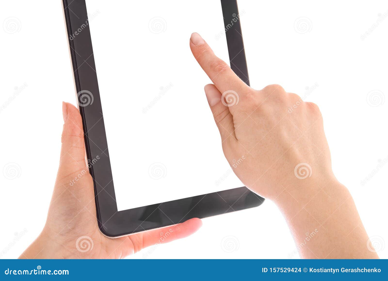In Human Hands Tablet Computer Touch-screen Gadget with Isolated Stock ...