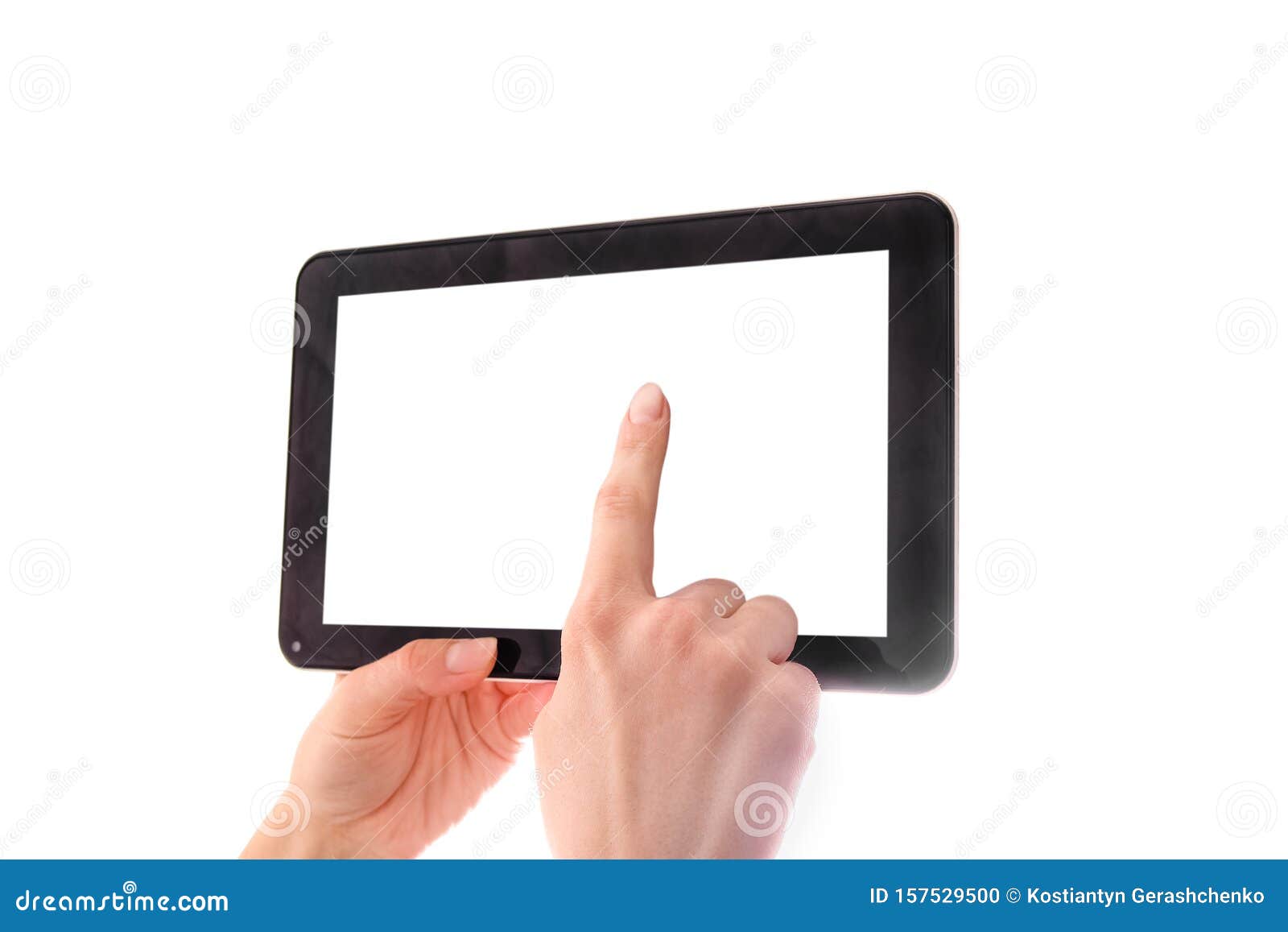In Human Hands Tablet Computer Touch-screen Gadget with Isolated Stock ...