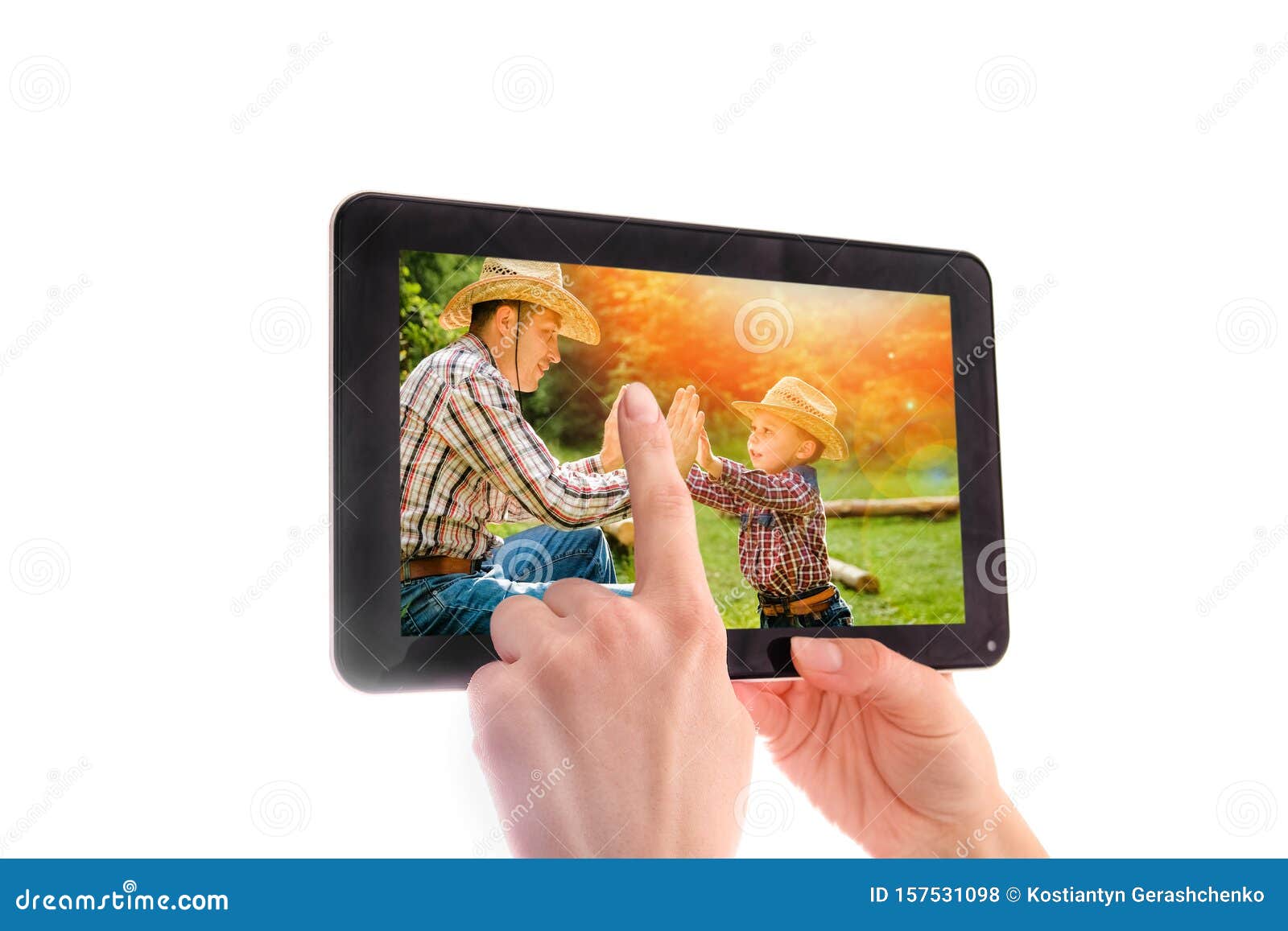In Human Hands Tablet Computer Touch-screen Gadget with Isolated Stock ...