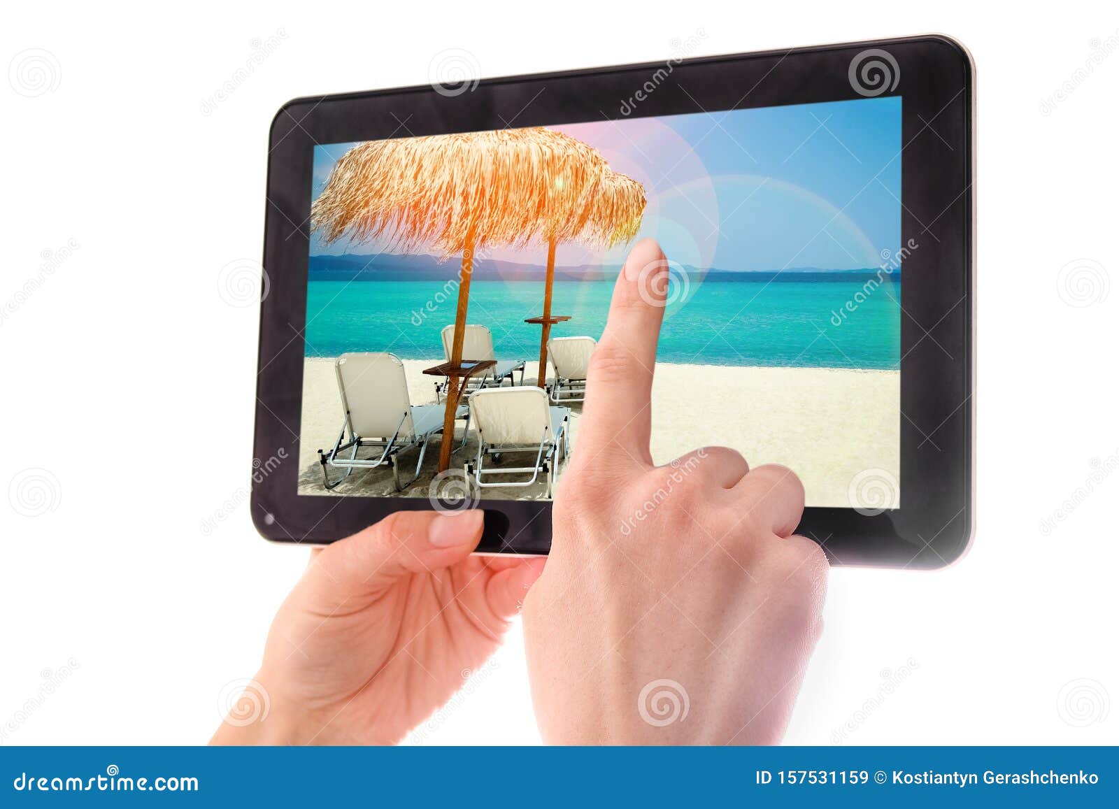 In Human Hands Tablet Computer Touch-screen Gadget with Isolated Stock ...