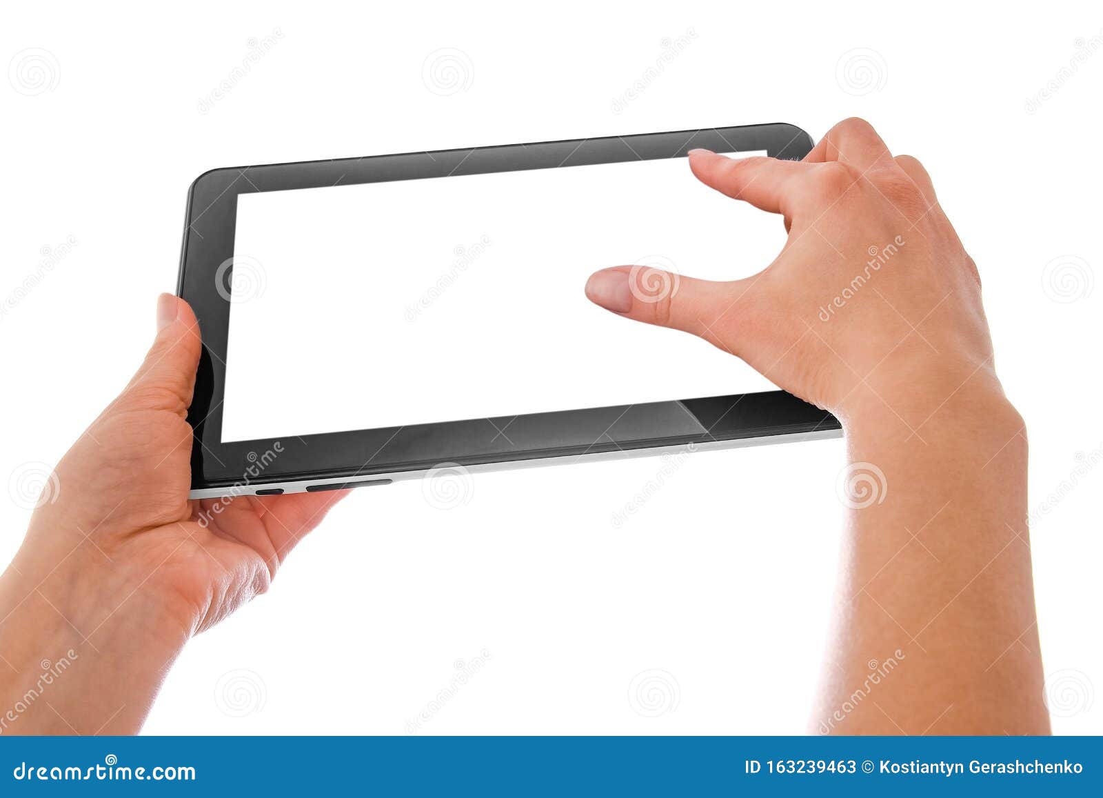 In Human Hands Tablet Computer Touch-screen Gadget with Isolated Stock ...