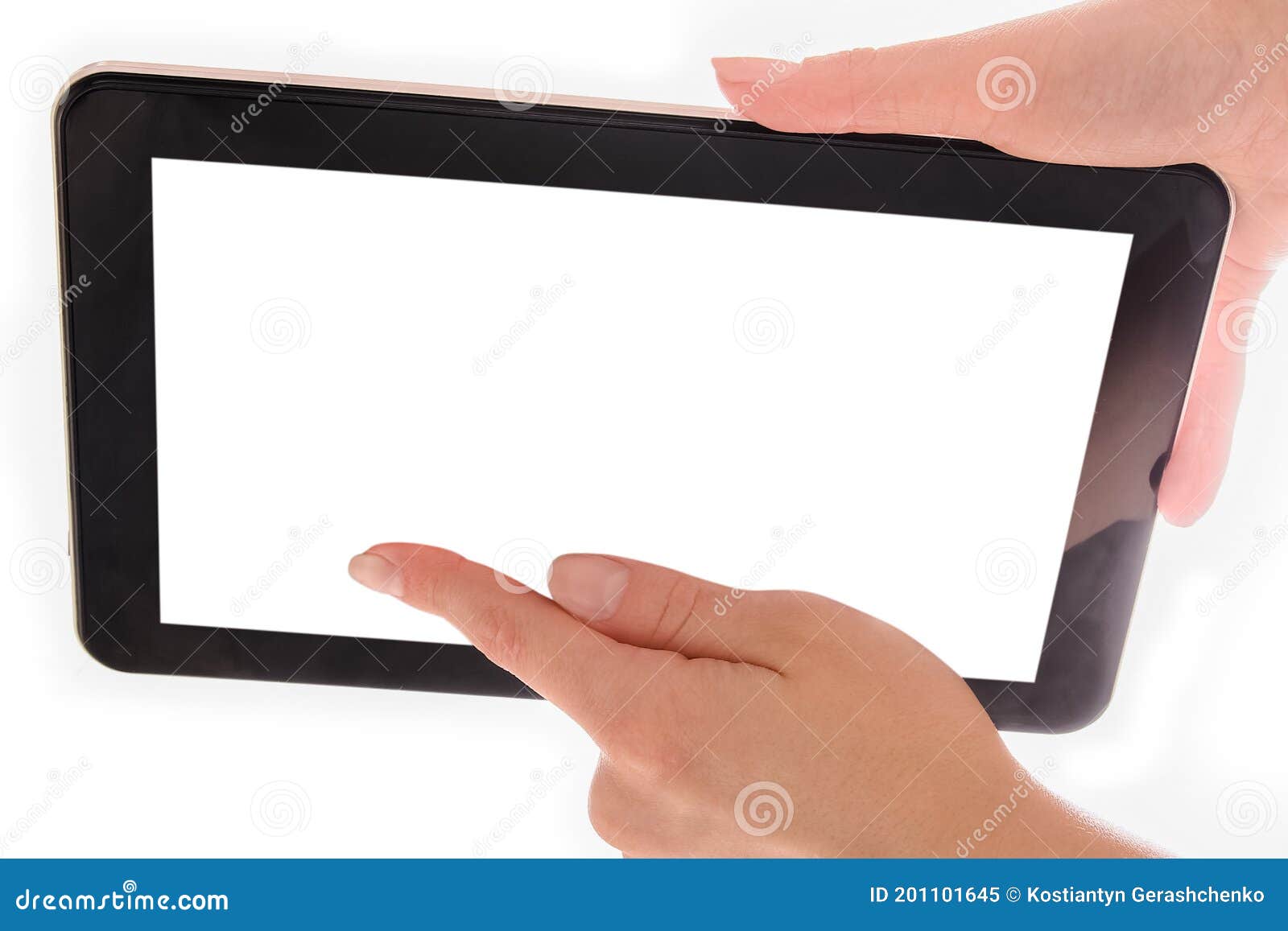 In Human Hands Tablet Computer Touch-screen Gadget with Isolated Stock ...