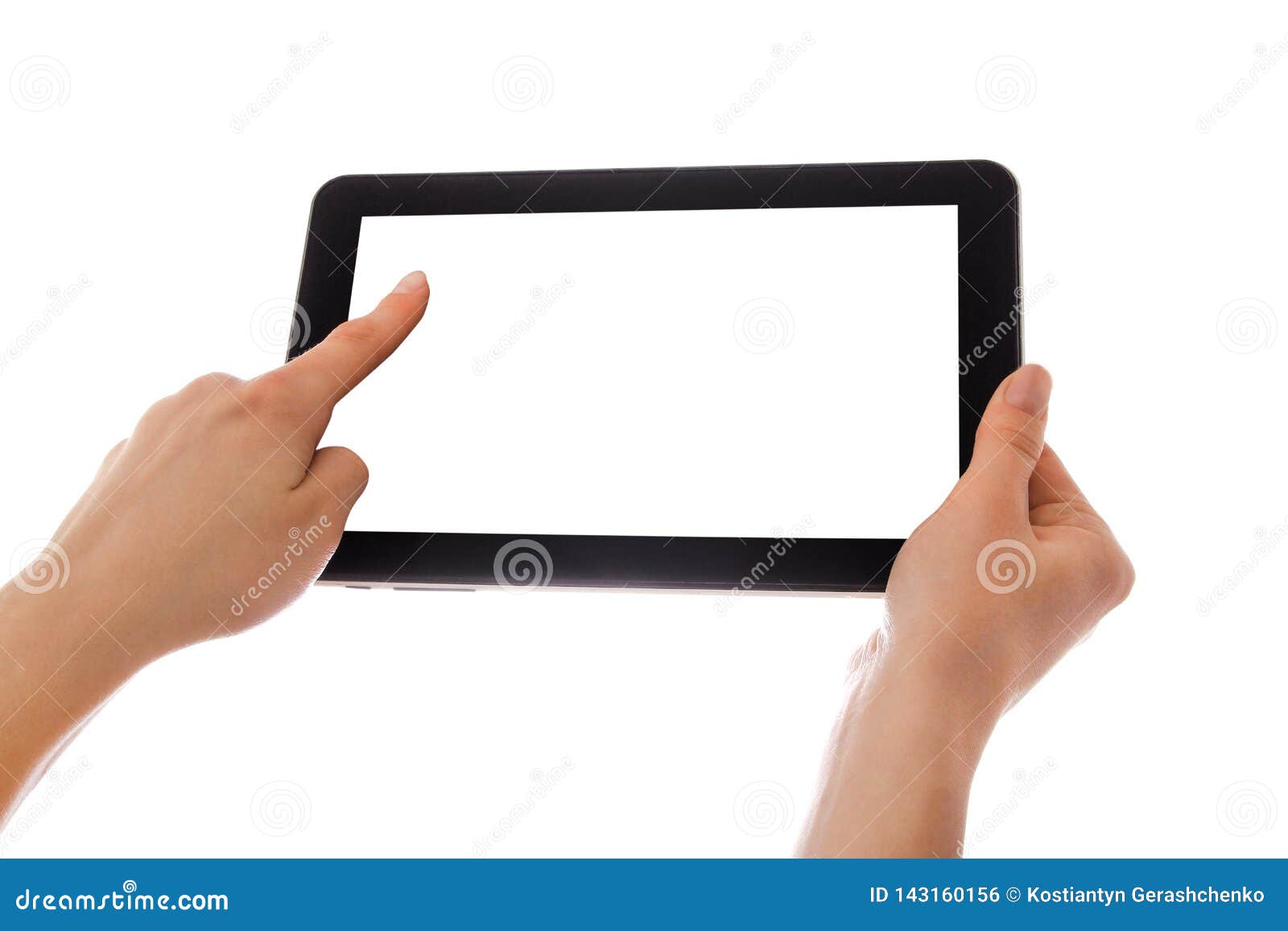 In Human Hands Tablet Computer Touch-screen Gadget with Isolated Stock ...