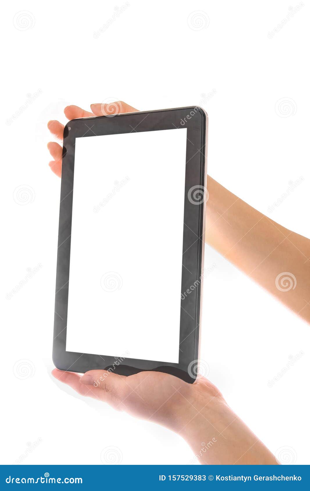 In Human Hands Tablet Computer Touch-screen Gadget with Isolated Stock ...