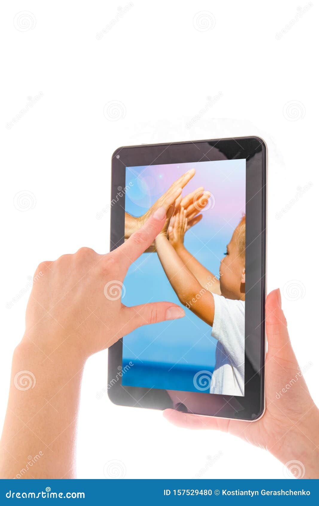 In Human Hands Tablet Computer Touch-screen Gadget with Isolated Stock ...