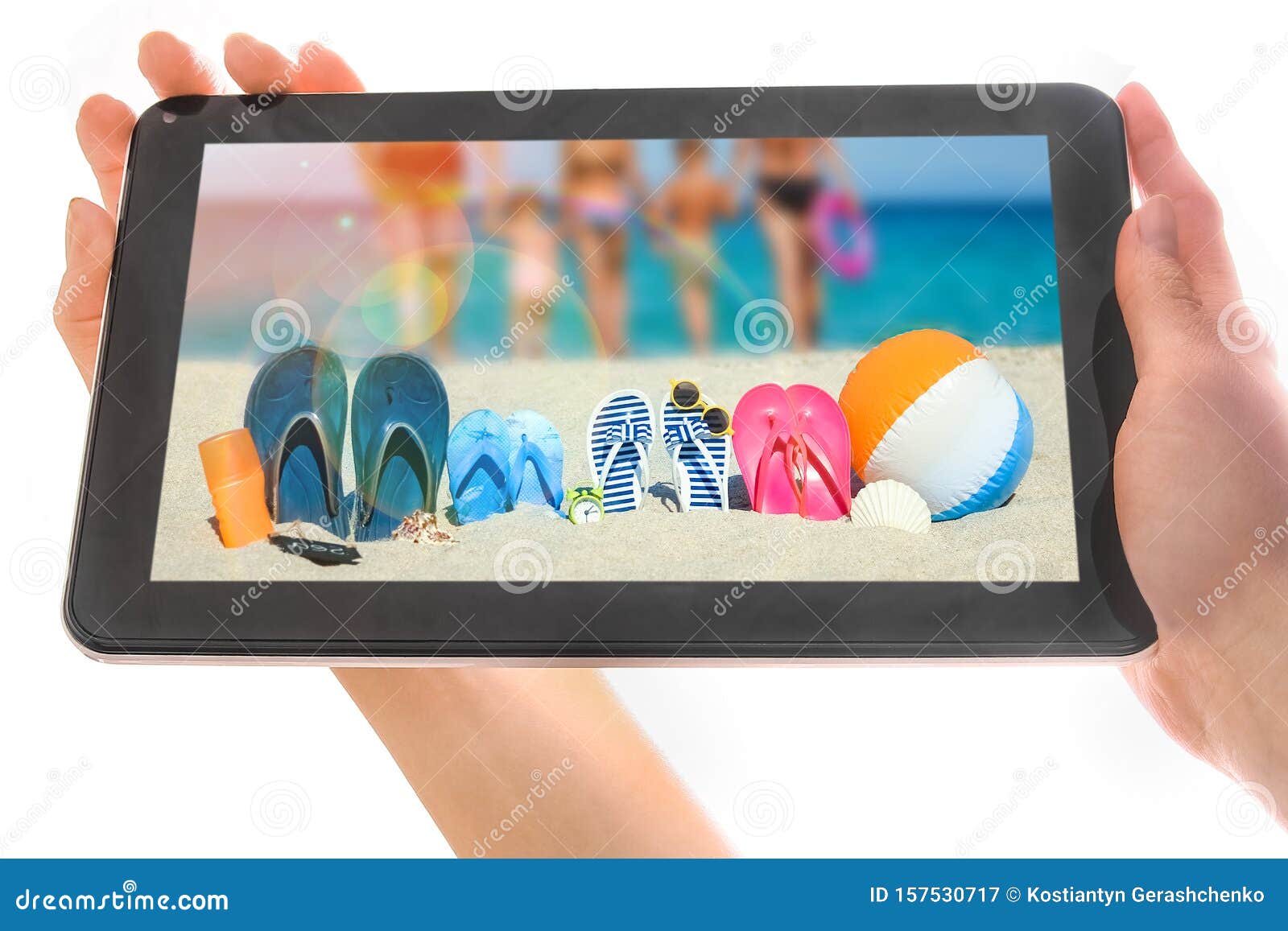In Human Hands Tablet Computer Touch-screen Gadget with Isolated Stock ...