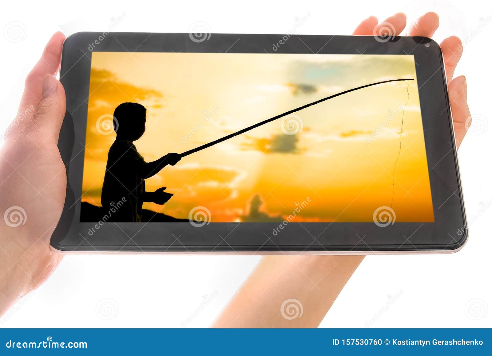 In Human Hands Tablet Computer Touch-screen Gadget with Isolated Stock ...