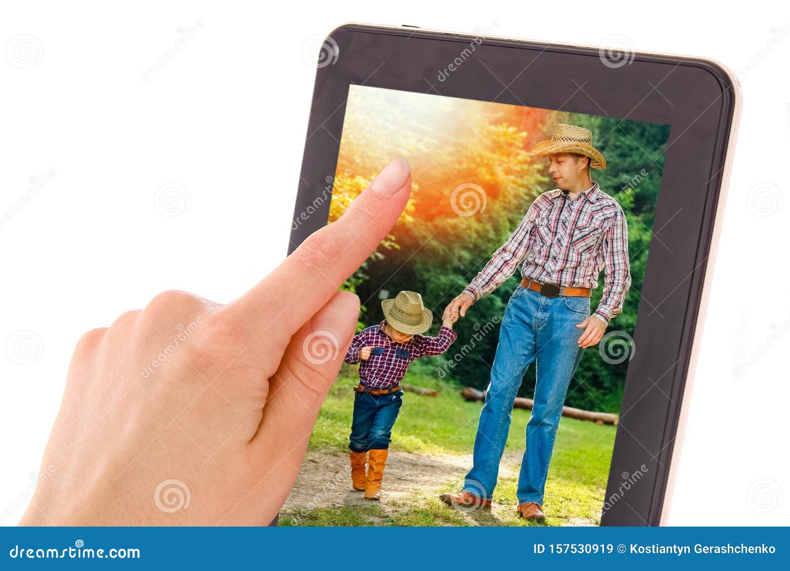 In Human Hands Tablet Computer Touch-screen Gadget with Isolated Stock ...