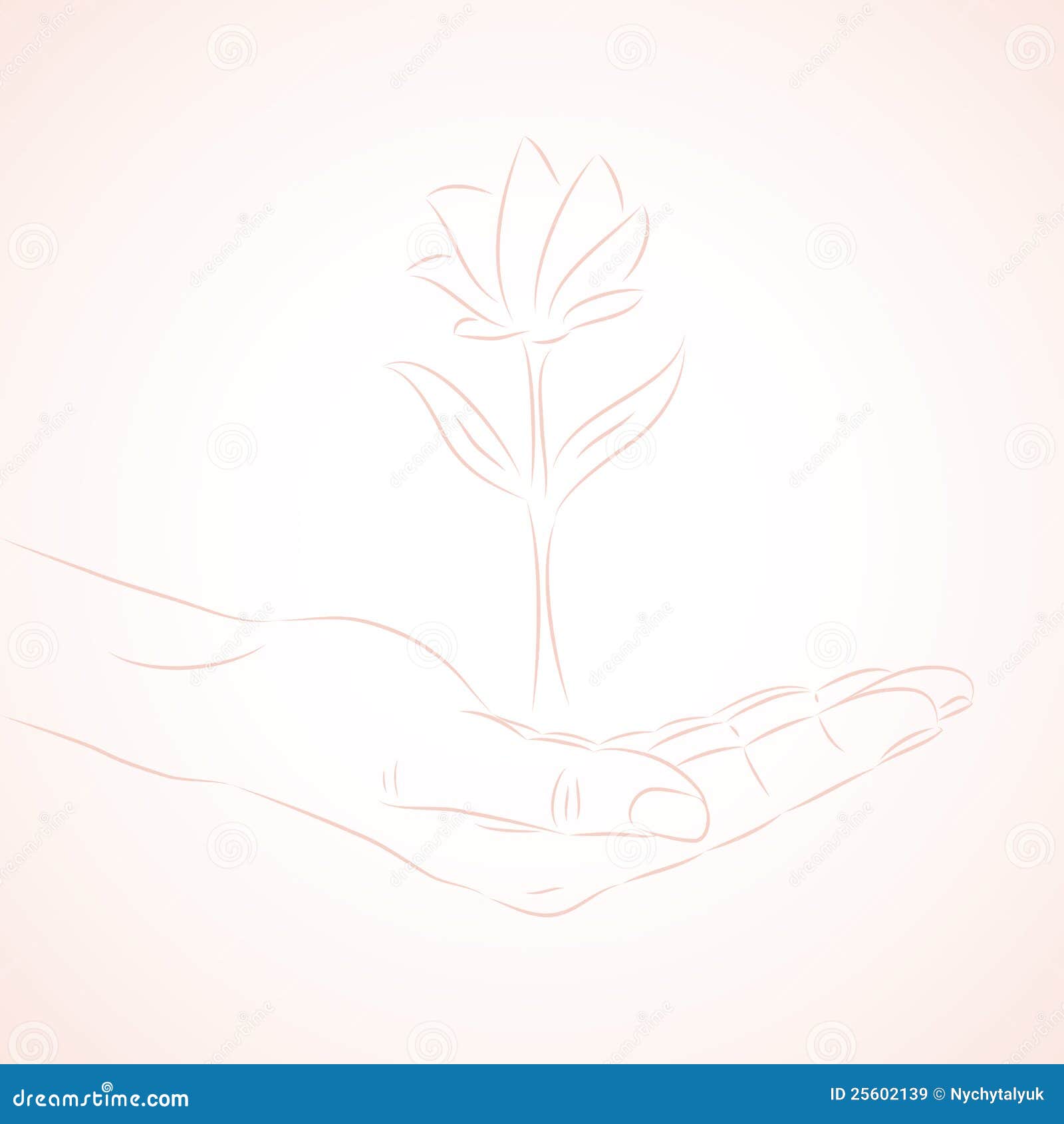 Human Hands Take Care of Flower. Hand Draw Stock Vector - Illustration ...