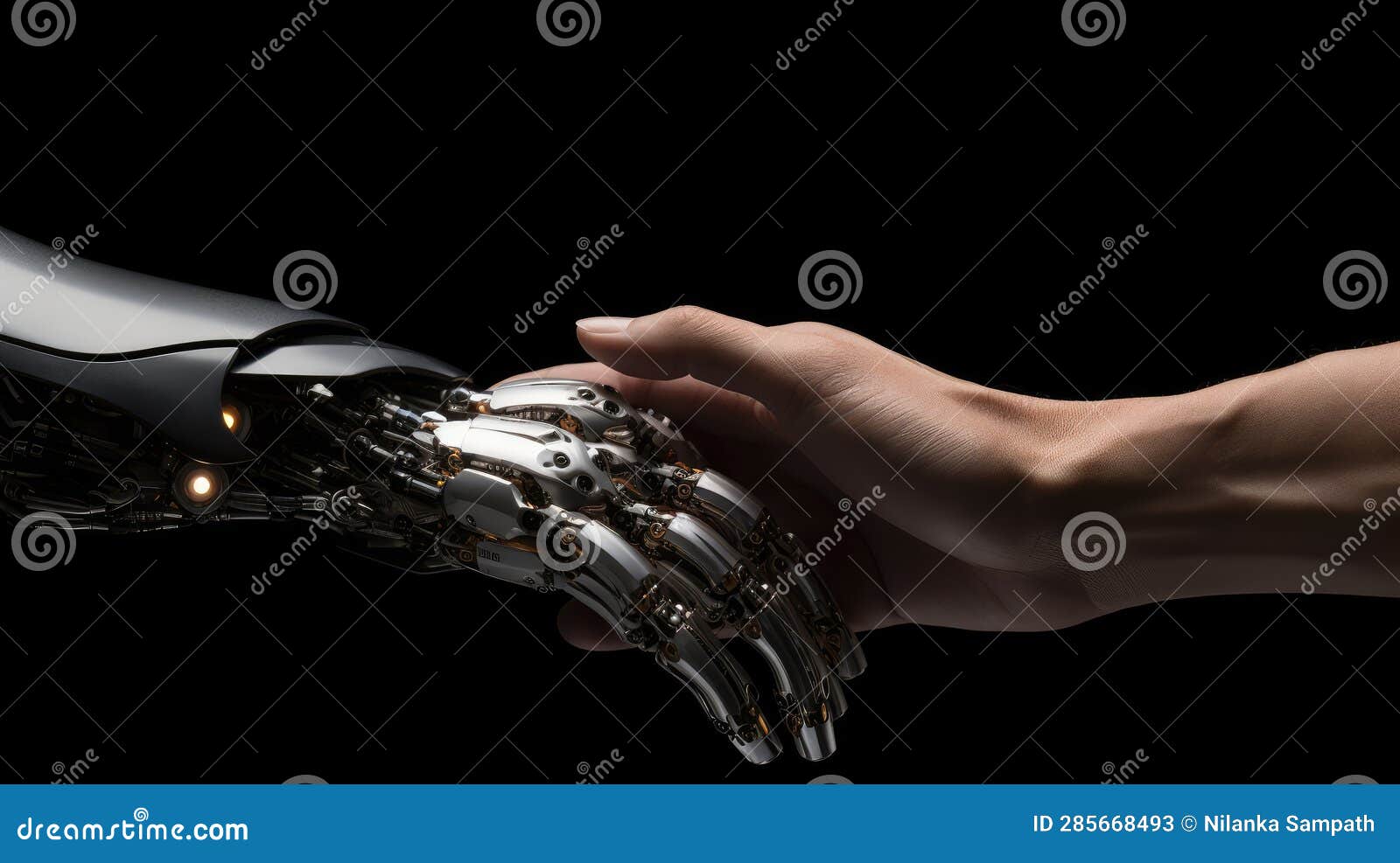 The Human Hands Touch The Robot's Metallic Hand. Concept Of Harmonious ... The Human Hands Touch The Robot's Metallic Hand. Concept Of Harmonious ...