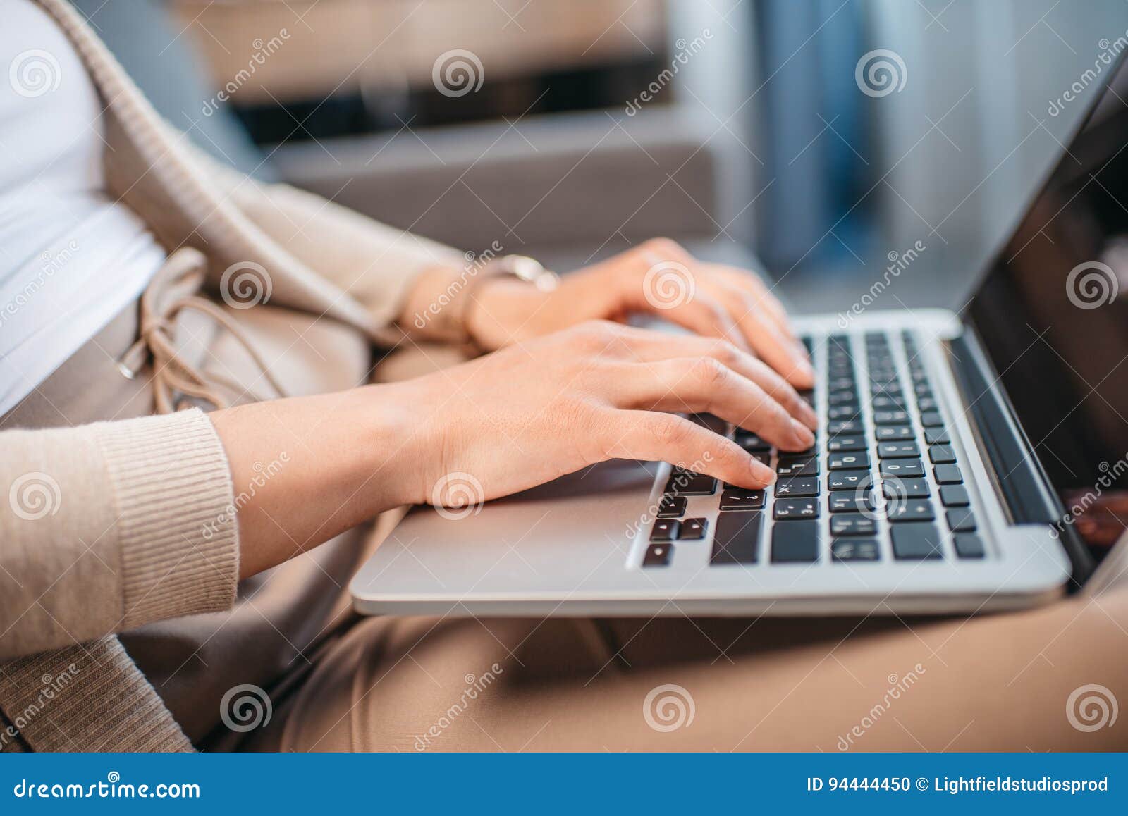 Human Hands Typing on Keyboard of Laptop Stock Photo - Image of ...
