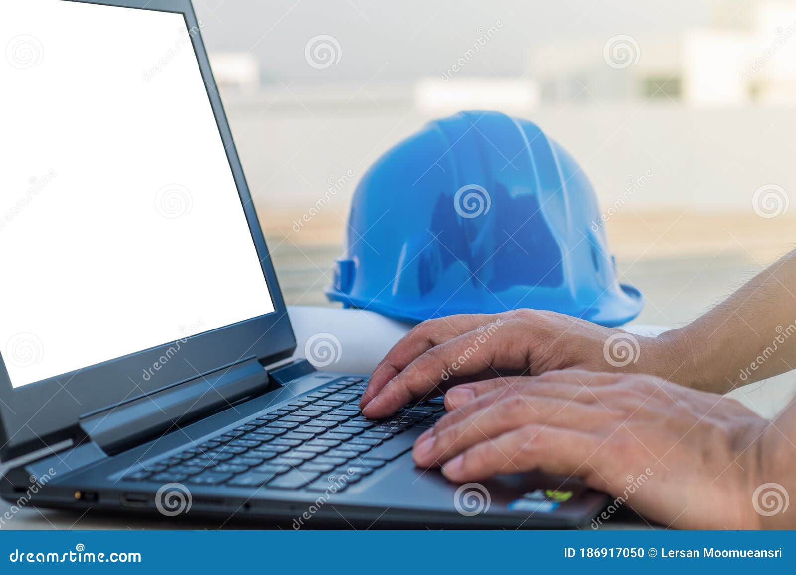 The Human Hands Typing a Keyboard on Laptop with White Screen Isolated ...