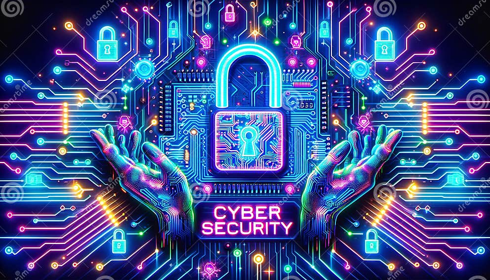 Human Hands Using Digital Padlock on Digital Microcircuits Background ...