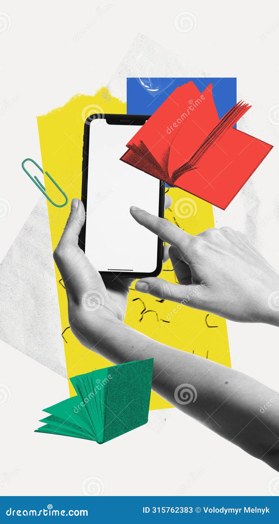 Human Hands Using Mobile Phone for Education. Contemporary Art Collage ...