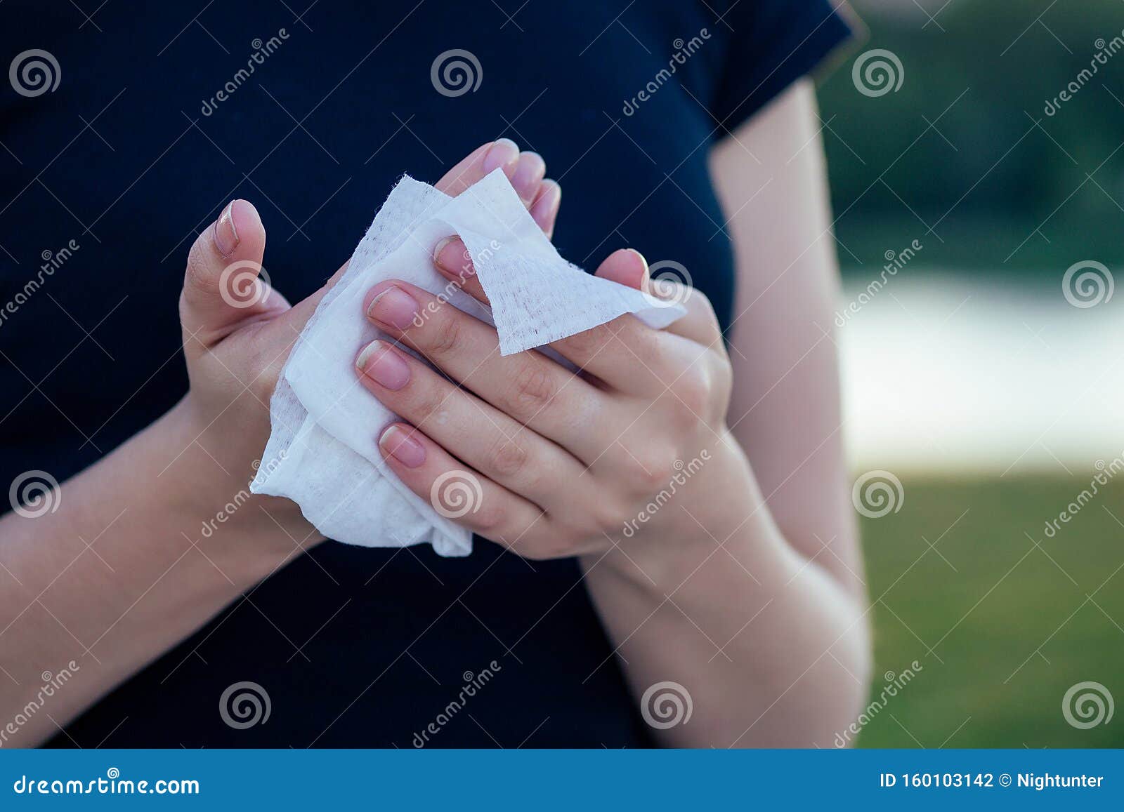 Human Hands Wipe with a Wet Napkin Body Part Stock Photo - Image of ...
