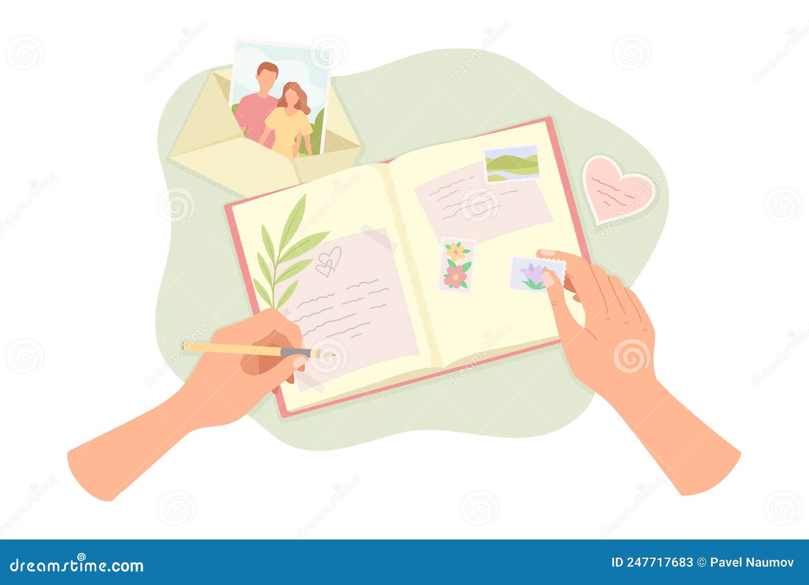 Human Hands Writing Notes and Sticking Pictures in Notepad or Diary ...