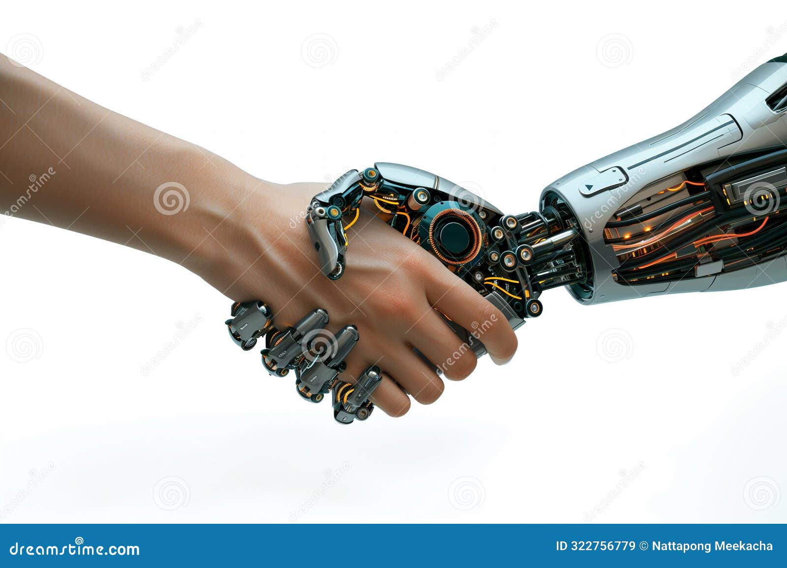 Human Handshake with Robot on White Background. Generative Ai Stock ...