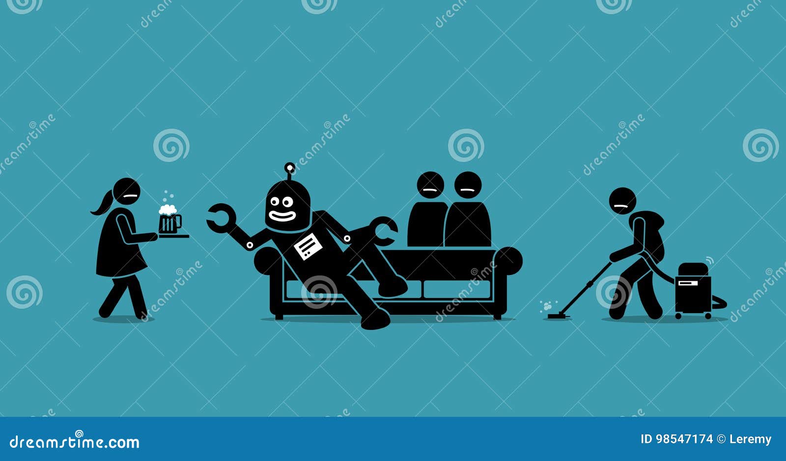 Human Has Become the Servant for Robot. Stock Vector - Illustration of ...