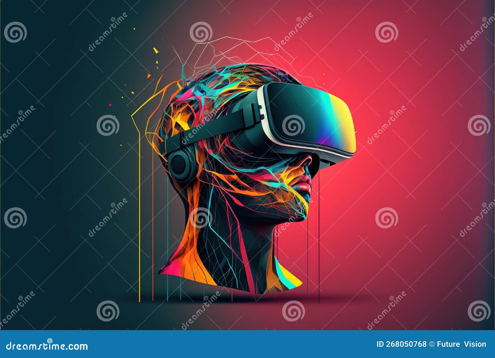 Human Head of Abstract Colourful Connections in Vr Headset, Created ...