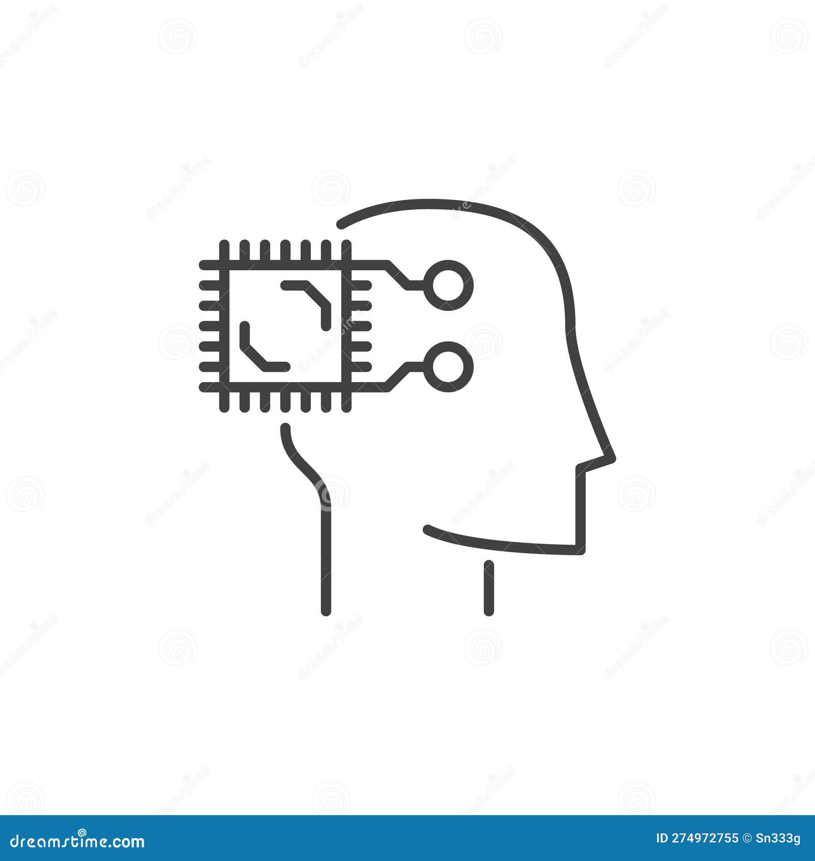 Human Head with AI Chip or CPU Vector Concept Line Icon or Sign Stock ...