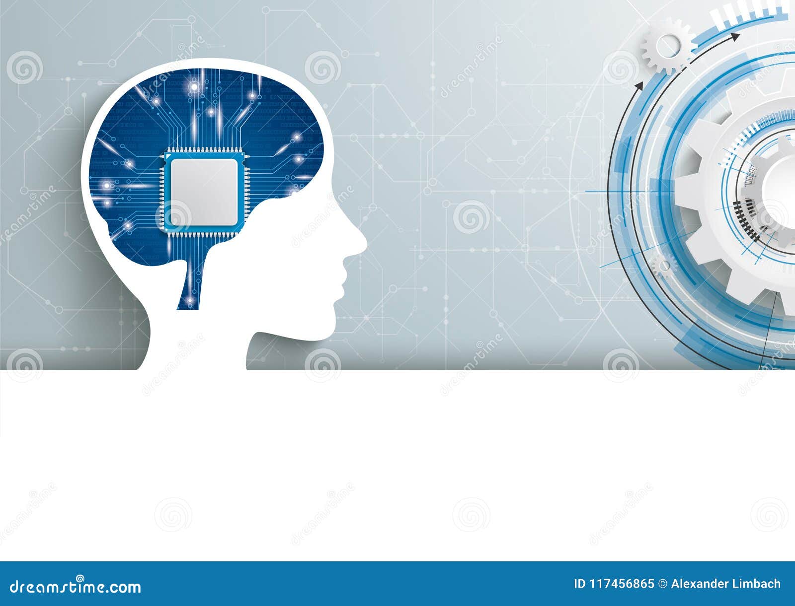 Human Head AI Microchip Brain Gear Wheel Header Stock Vector ...