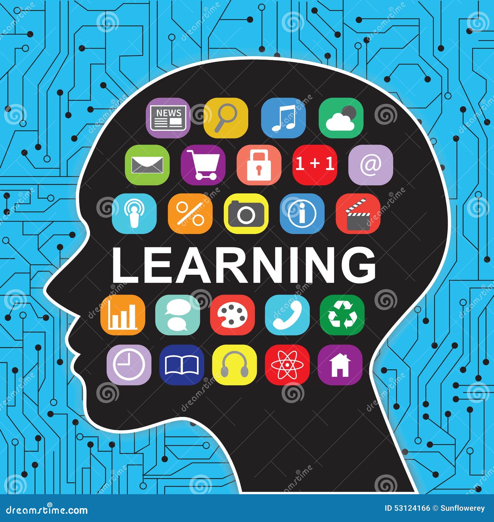 Human Head with Apps Concept Stock Vector - Illustration of icon ...