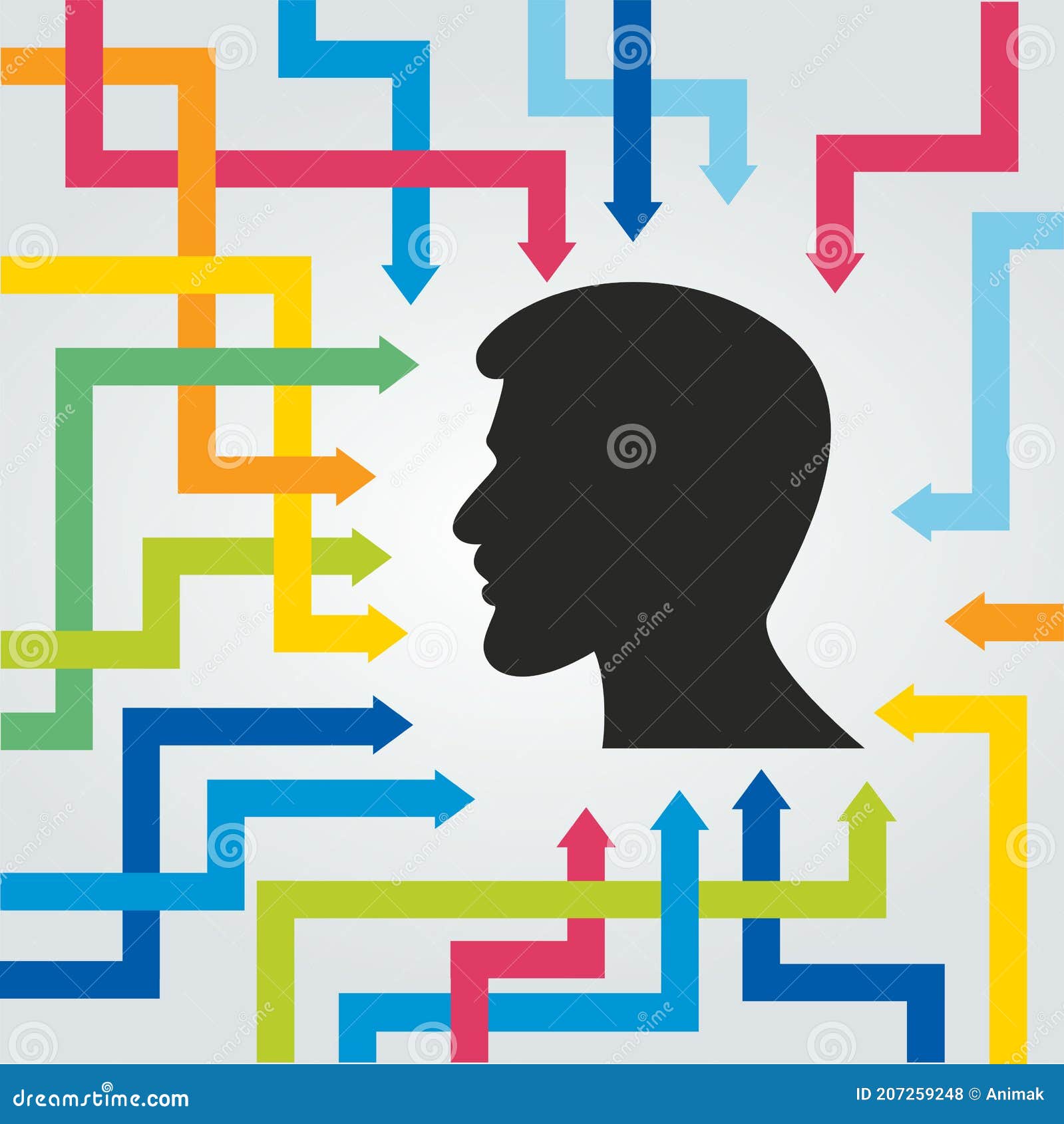 Human Head with Arrows Symbolising Information, Data, Mathematical ...