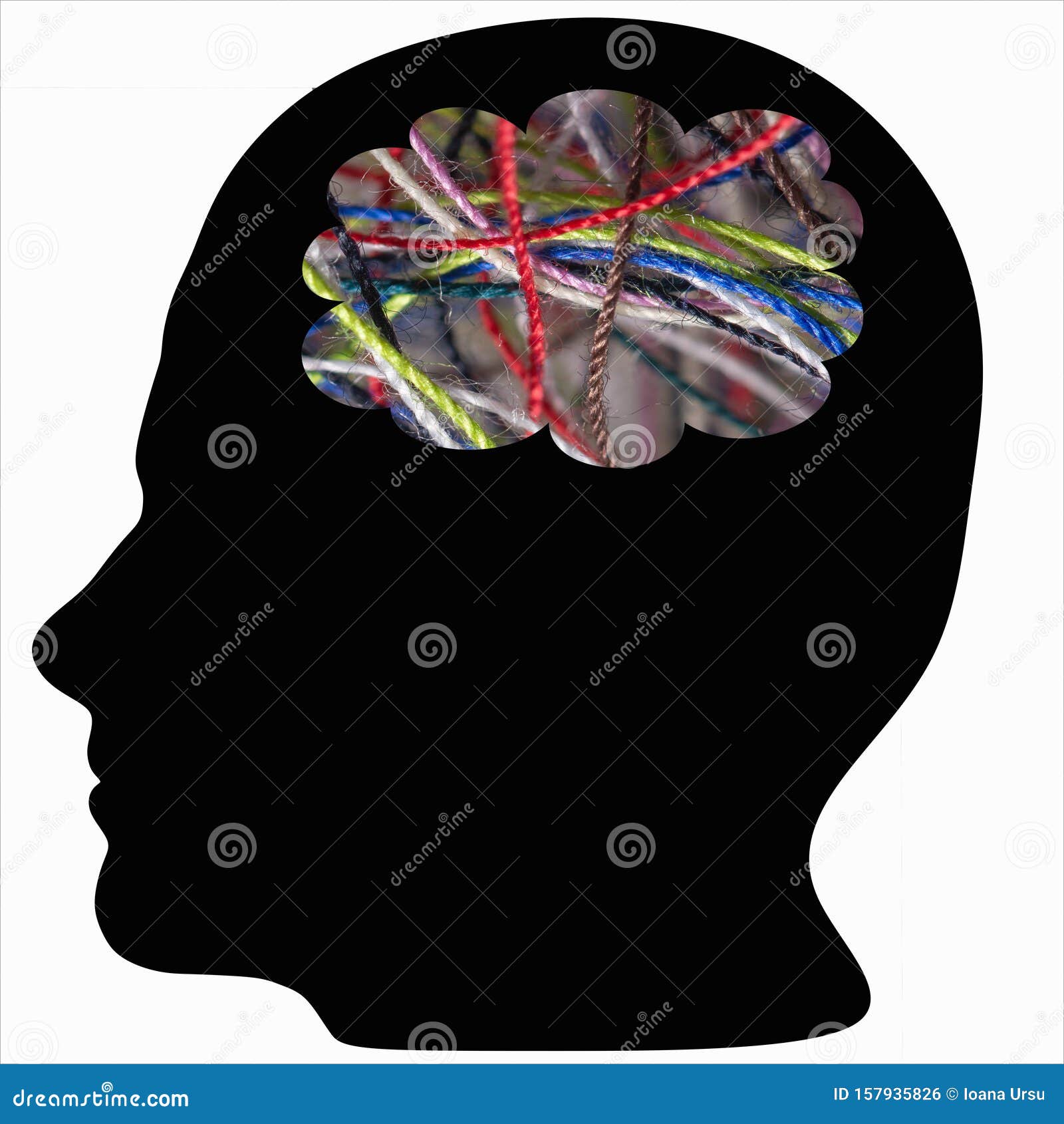 Human Head with Brain, Chaotic Clew Thread Brain, Chaotic Mind Concept ...