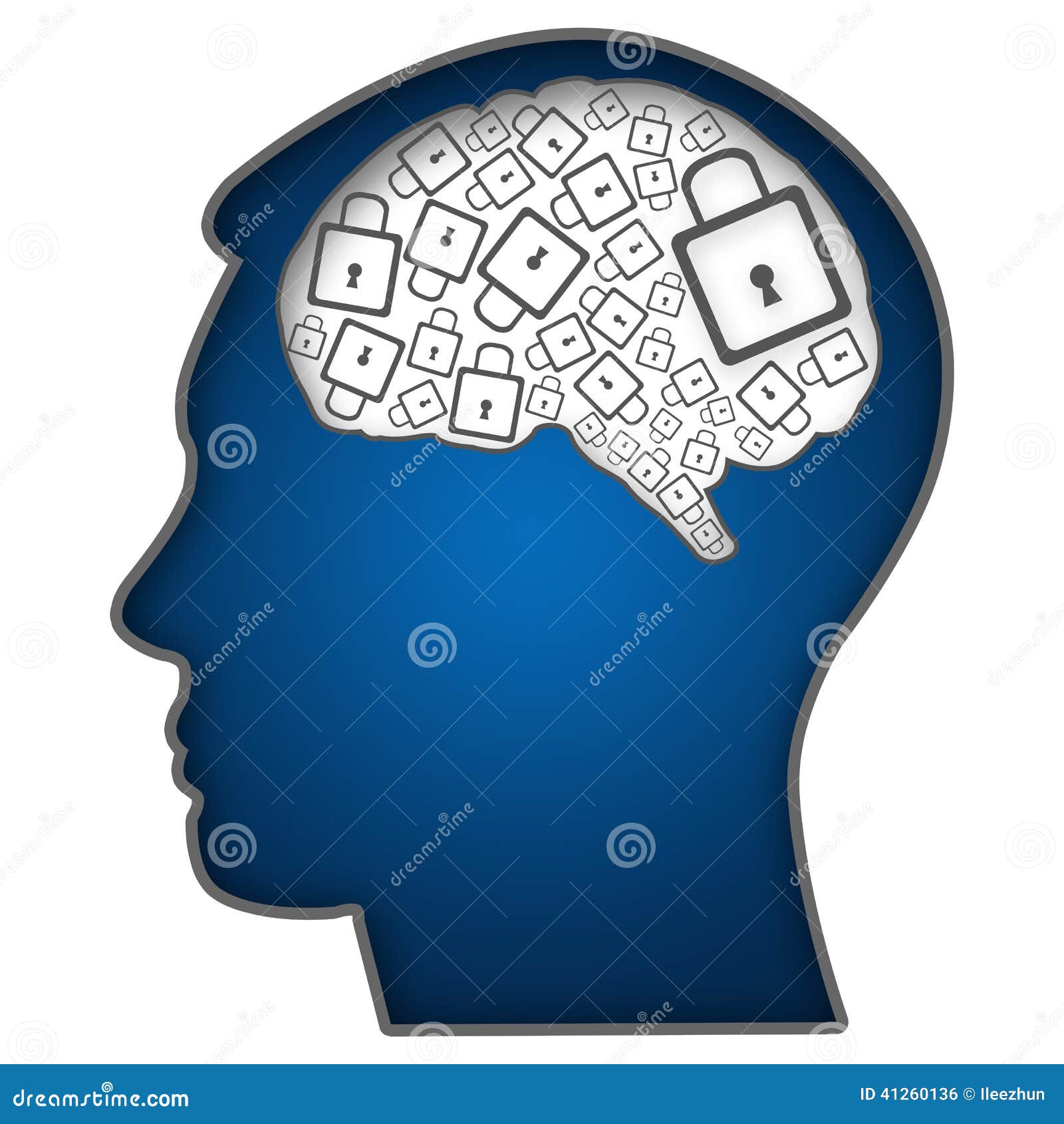 Human Head with Brain Filled with Locks Stock Illustration ...