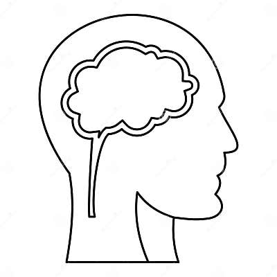 Human Head with Brain Icon, Outline Style Stock Vector - Illustration ...