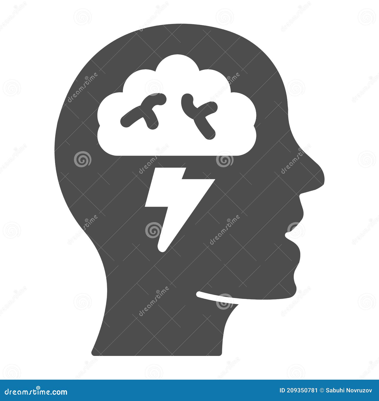 Human Head With Brain And Lightning Solid Icon, Startup Concept ...