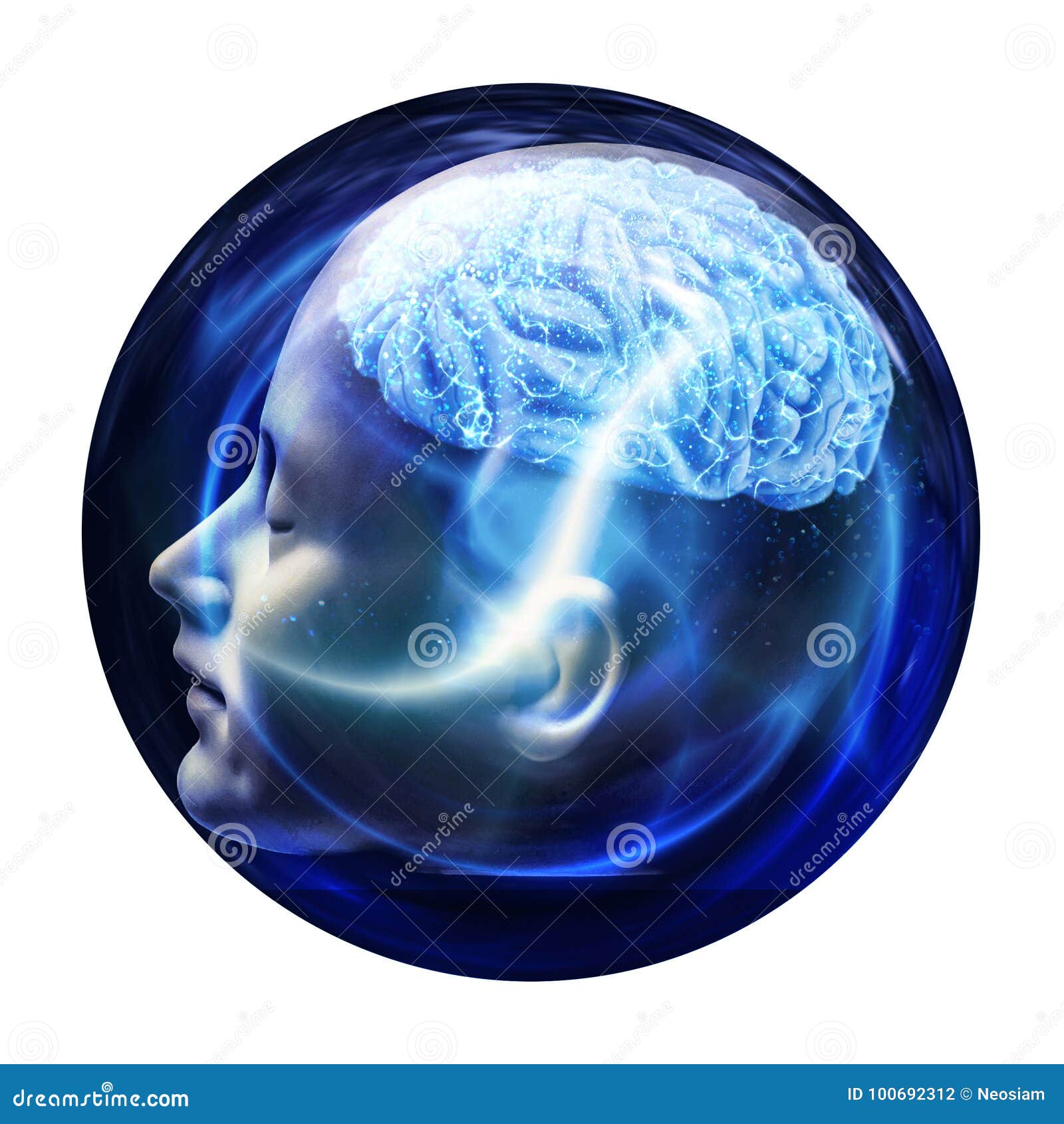 Human Head and Brain, Neural Connections Concept. Stock Illustration ...