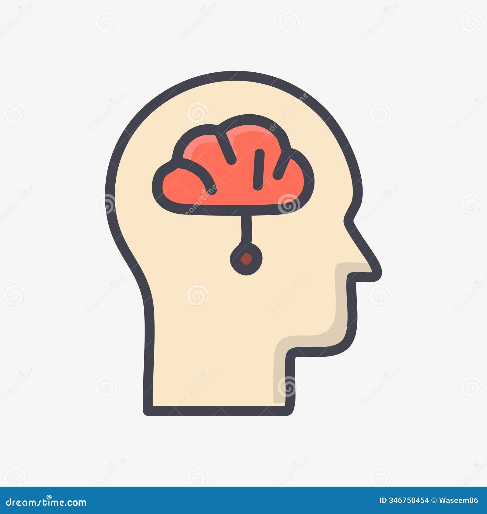Human Head with Brain, Vector Illustration, Filled Outline Design Editable Stroke Stock Vector ...