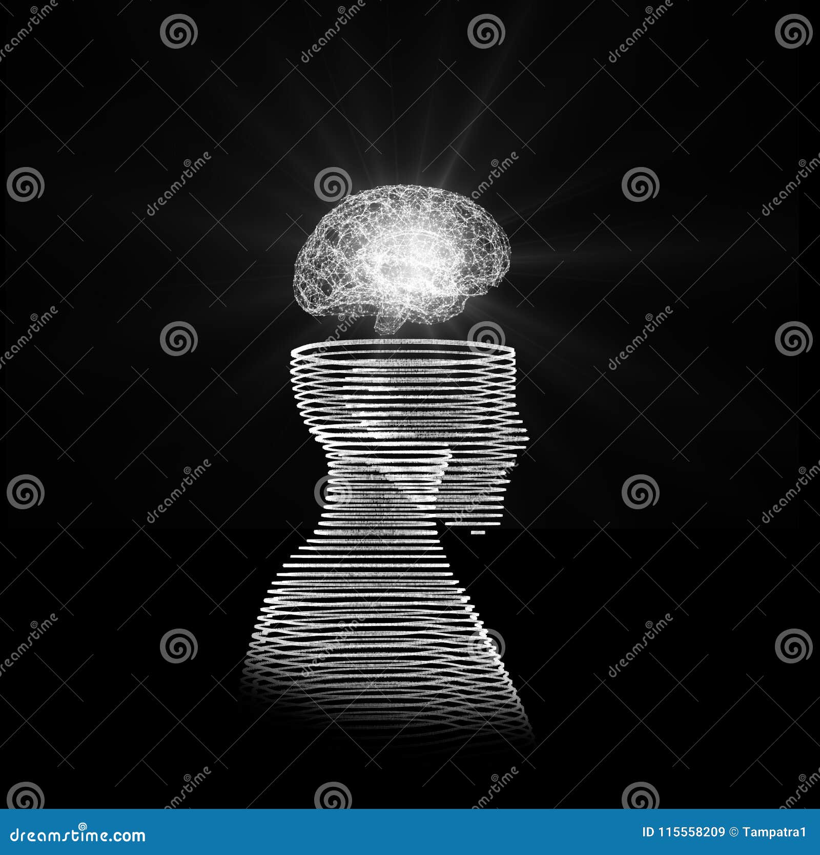Human Head with Brain. Wireframe Model on Black, Artificial Stock ...