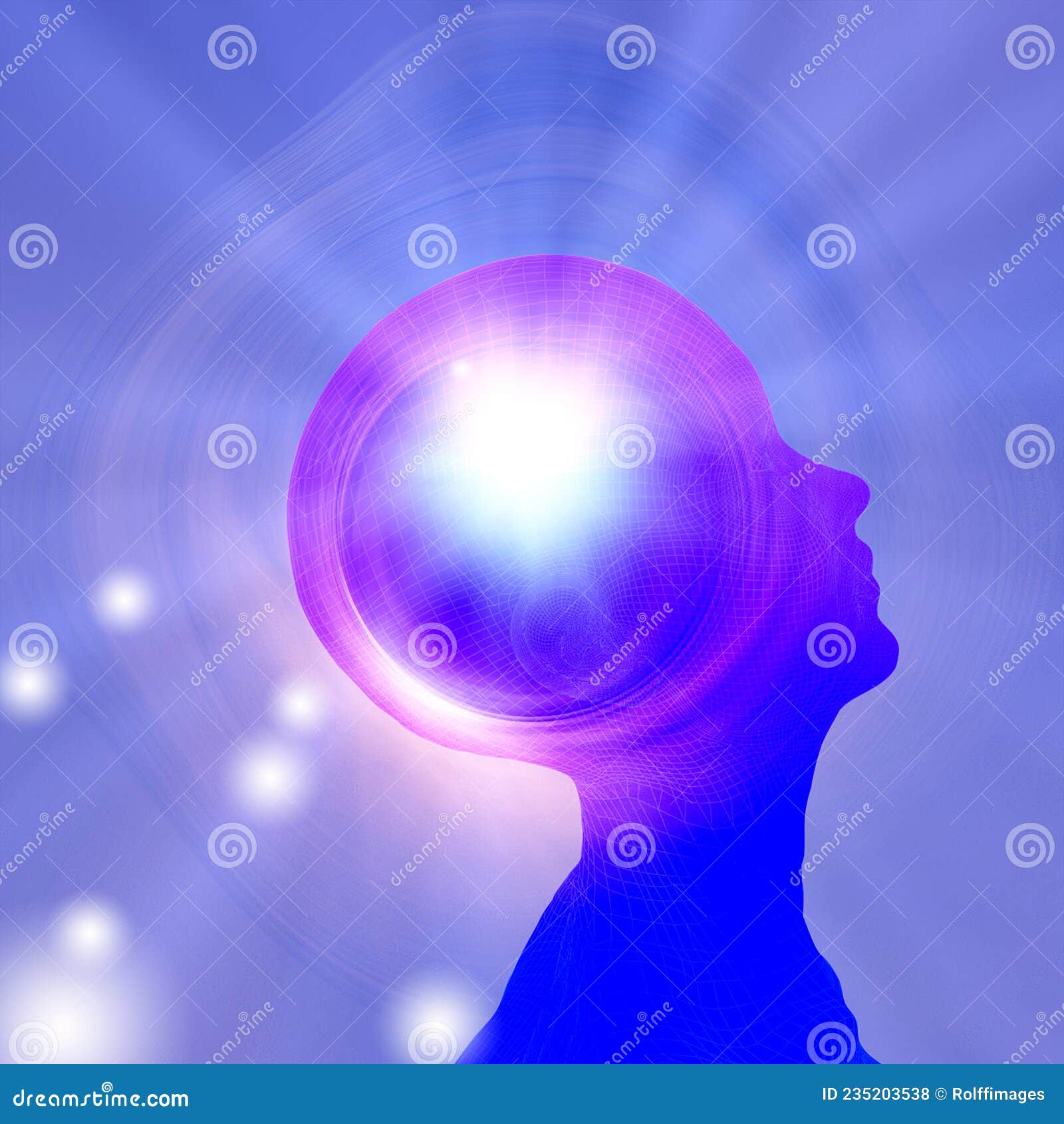 Human Head with Bright Mind Stock Illustration - Illustration of brain ...